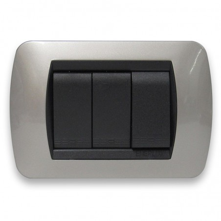 IE3ES - Interruptor triple escala/conmutable negro placa satín Loft Enerlux